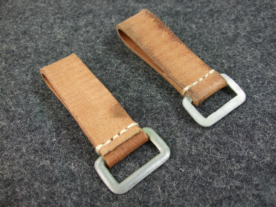 WW2 German Soldier EM Leather Y-STRAPS D-Ring Brown X2| Hikimilitariashop